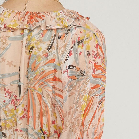 entro | Dresses | Entro Coral Print Dress With Ruffle Detail And ...